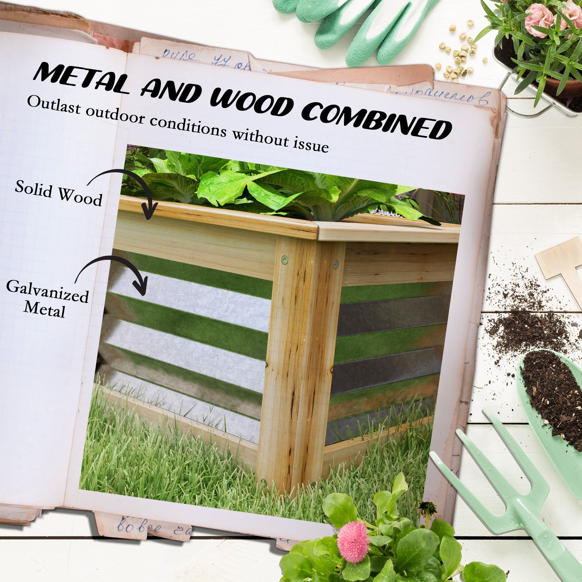 Outsunny Raised Garden Bed Kit, Outdoor Planter Box, Galvanized Metal ...